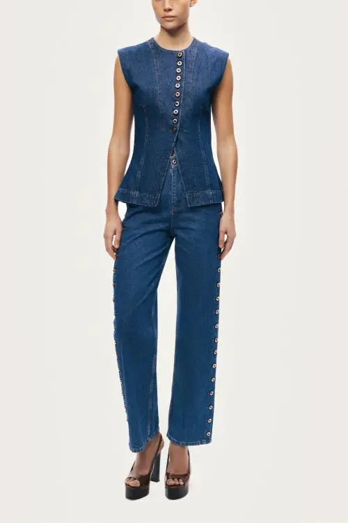 NOCTURNE Button-front Denim Vest - Navy Blue