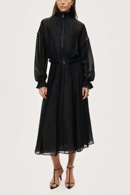 NOCTURNE Sheer Pleated Midi Skirt - Black