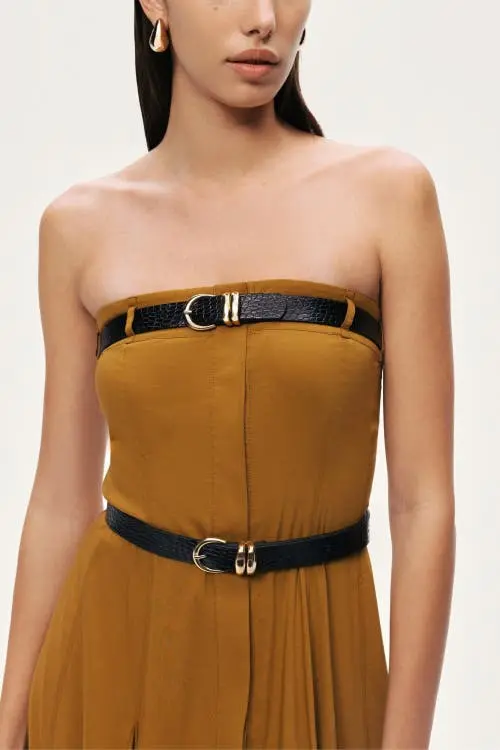 NOCTURNE Strapless Belted Midi Dress