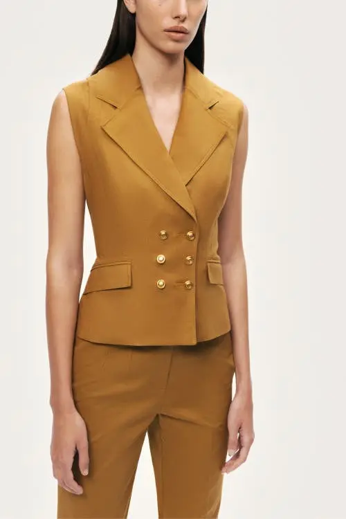 NOCTURNE Tailored Double-breasted Vest - Camel