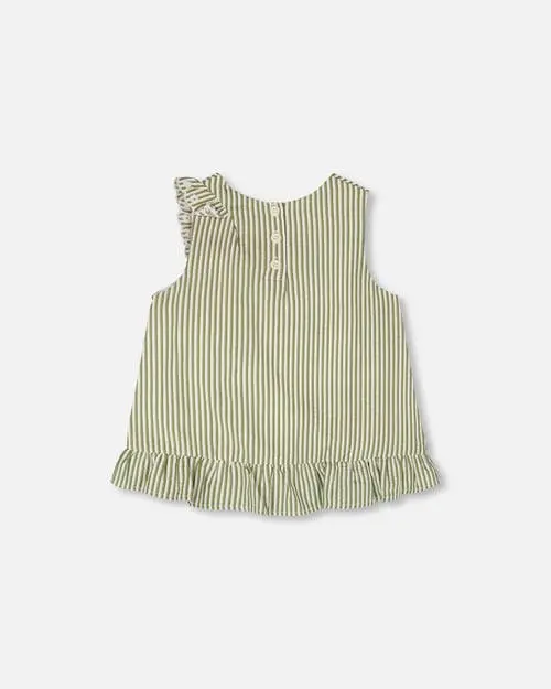 DEUX PAR DEUX Striped Top With Embroidered Ruffle