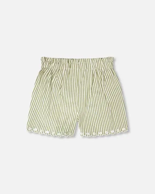 DEUX PAR DEUX Striped Flared Shorts With Embroidery