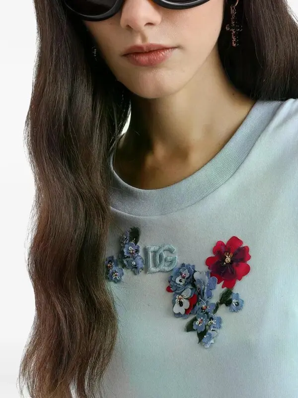 Dolce & Gabbana Floral-appliqué T-shirt - Blue