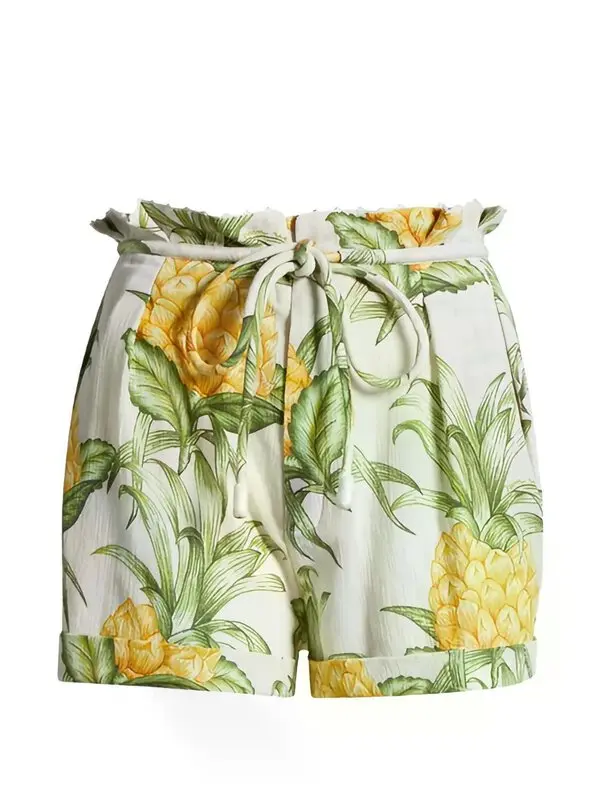 Farm Rio Pineapple-print Ruffled Shorts - Neutrals