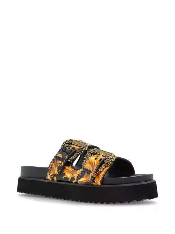 Versace Buckled Barocco-print Platform Sandals - Black