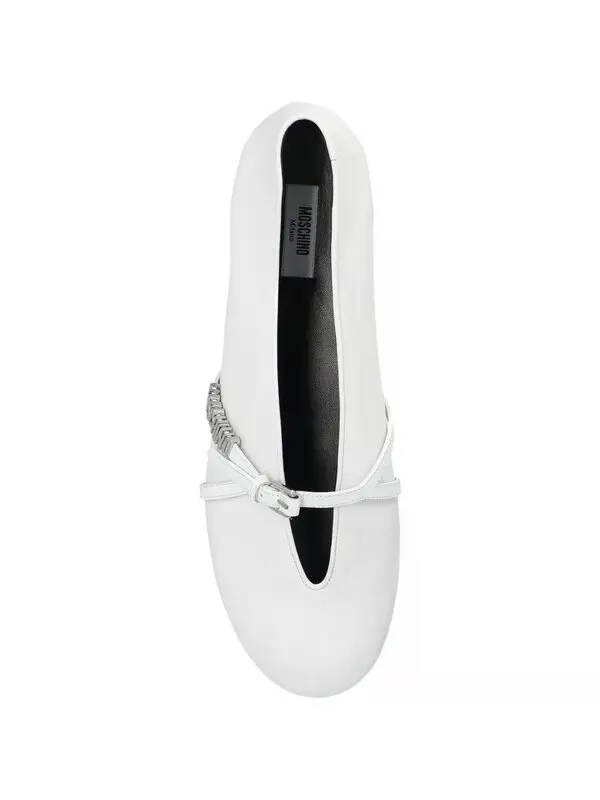 Moschino Leather Ballet Flats With Logo Plaque