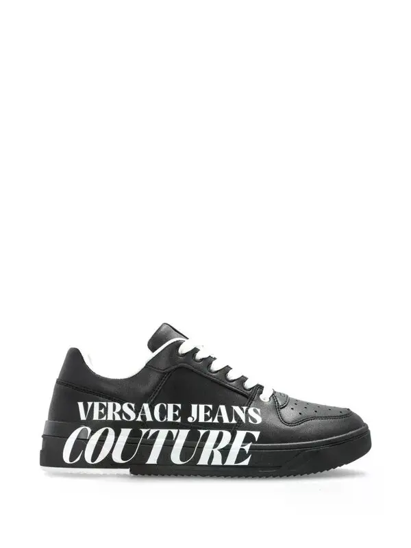 Versace Logo-print Leather Sneakers - Black