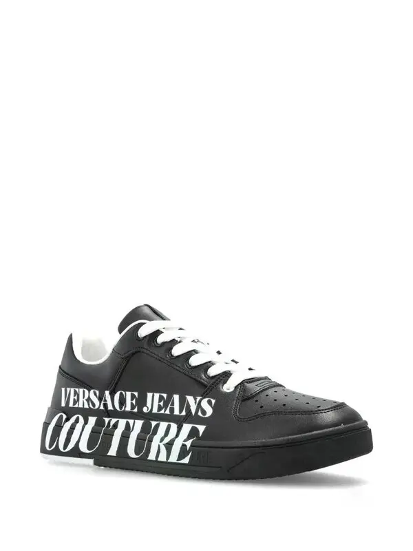 Versace Logo-print Leather Sneakers - Black