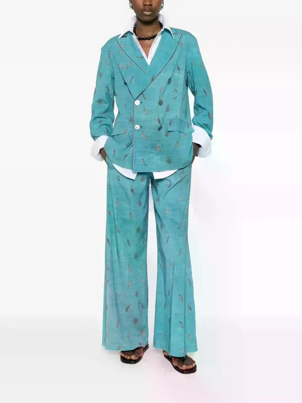 PIERRE-LOUIS MASCIA Printed Wide Leg Trousers - Blue