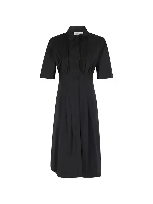 SEMICOUTURE Sandra Midi Pleated Shirt Dress - Black