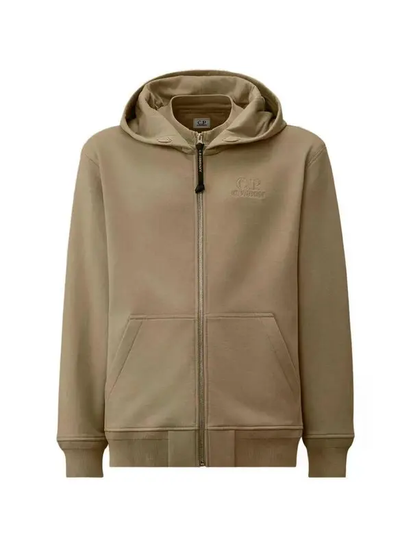 C.P. COMPANY Logo-detail Zip-up Hoodie - Neutrals