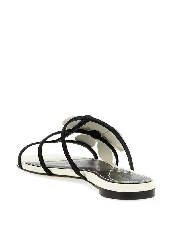 Zimmermann Grosgrain Flower Leather Slides - White