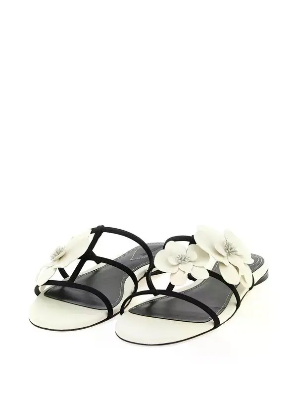 Zimmermann Grosgrain Flower Leather Slides - White