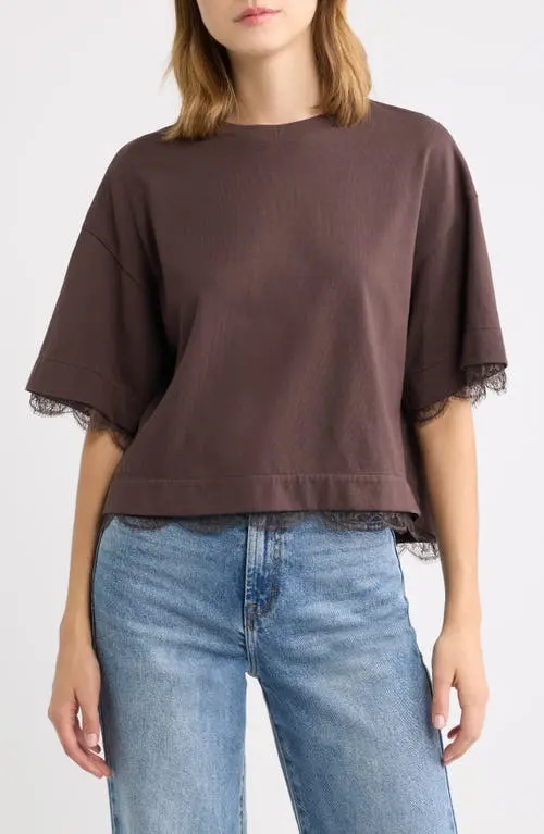 ALLSAINTS Nia Lace Trim T-shirt - Plum Brown