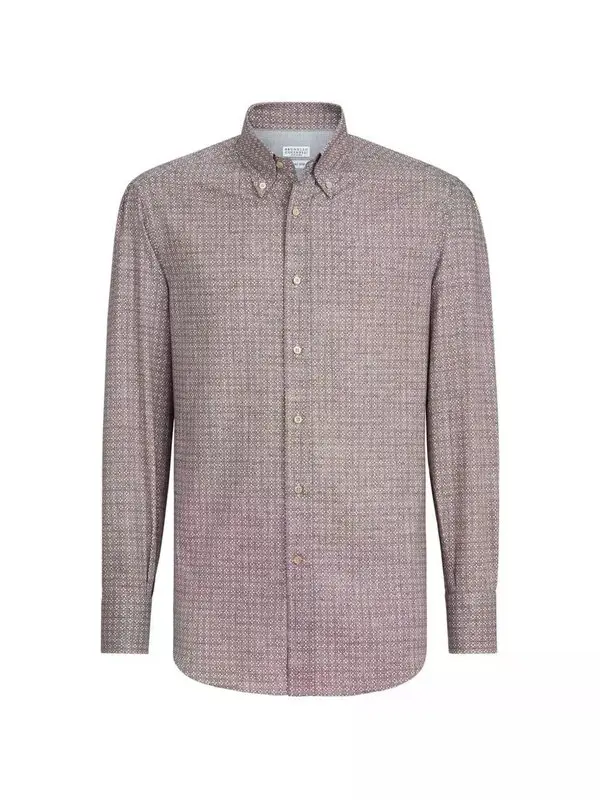 Brunello Cucinelli Flower-print Twill Shirt - Brown
