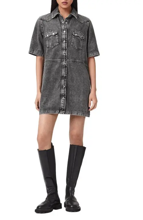 ALLSAINTS Rock Short Sleeve Denim Shirt Dress - Washed Grey