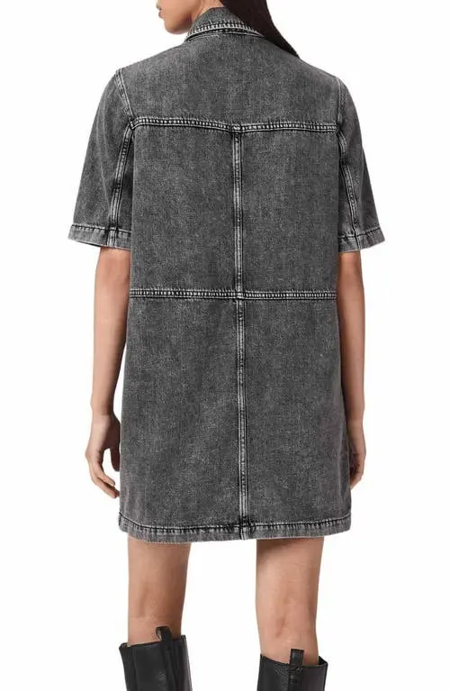 ALLSAINTS Rock Short Sleeve Denim Shirt Dress - Washed Grey