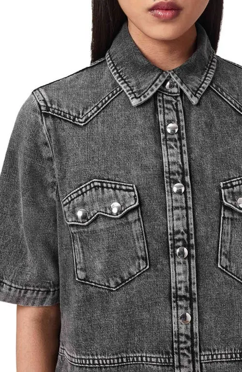 ALLSAINTS Rock Short Sleeve Denim Shirt Dress - Washed Grey