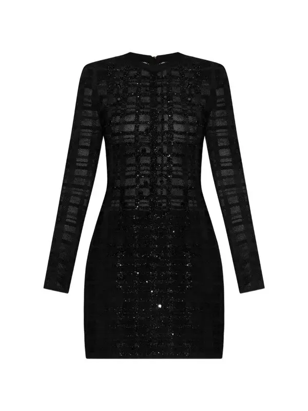 Balmain Beaded Checked Mini Dress