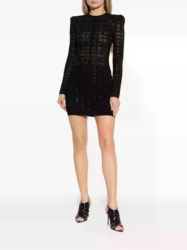Balmain Beaded Checked Mini Dress