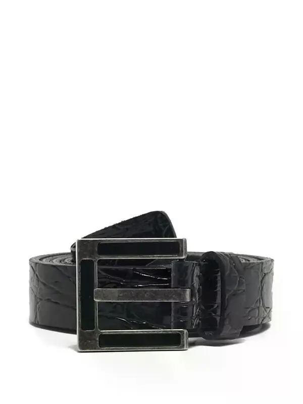 Saint Laurent 2021 Crocodile-embossed Buckle Belt - Black