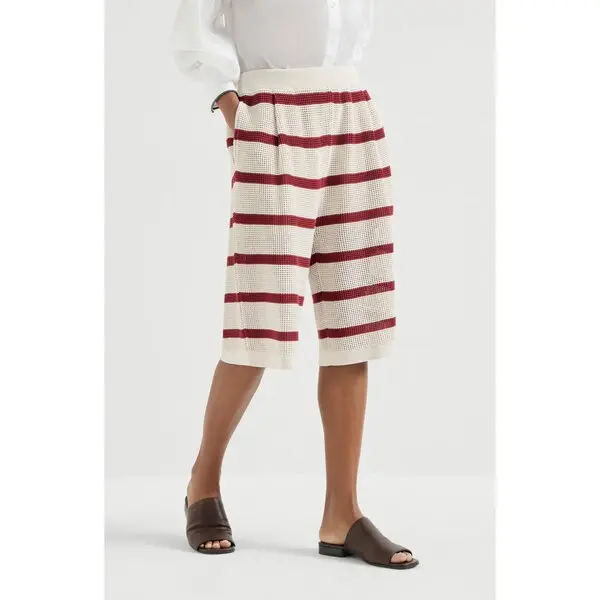 Brunello Cucinelli Cotton Net Knit Bermuda Shorts - Bordeaux