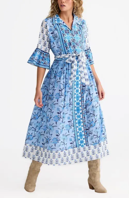 TALISMAN THE LABEL Jardin Mixed Print Cotton Midi Dress