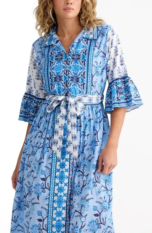 TALISMAN THE LABEL Jardin Mixed Print Cotton Midi Dress