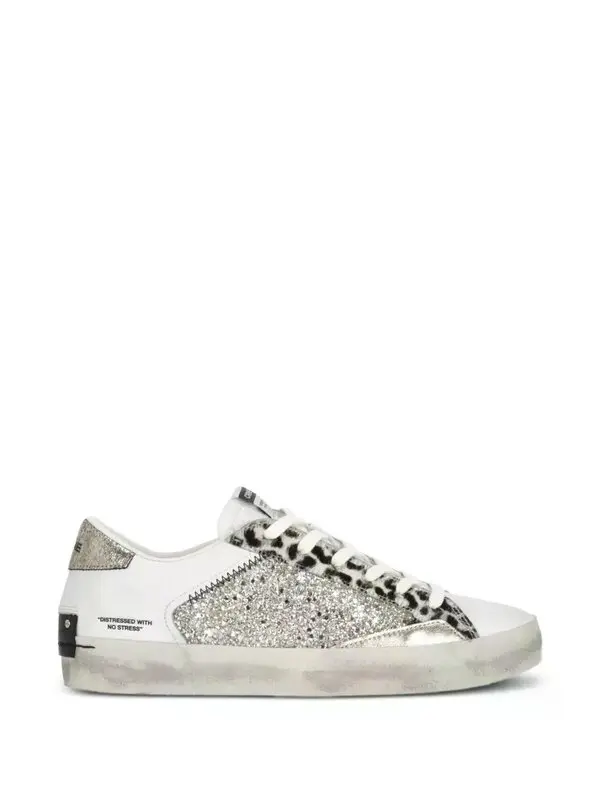 CRIME LONDON Distressed Animal-print Glitter Sneakers - White