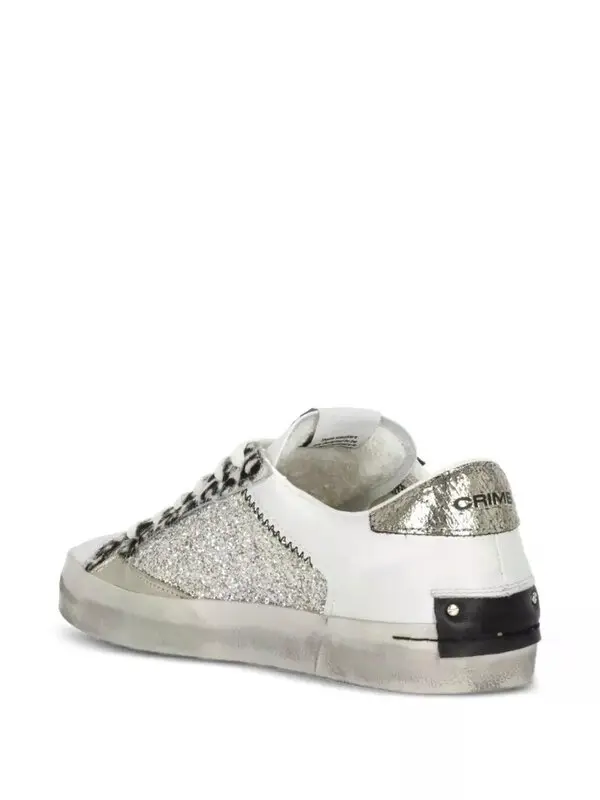 CRIME LONDON Distressed Animal-print Glitter Sneakers - White