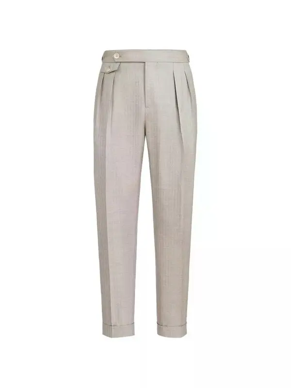 Brunello Cucinelli Cashmere And Silk Chevron Trousers With Double Pleats And Waist Tabs - Neutrals