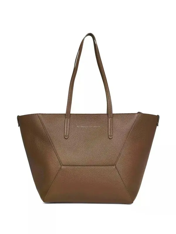 Brunello Cucinelli Logo-print Leather Tote Bag - Brown