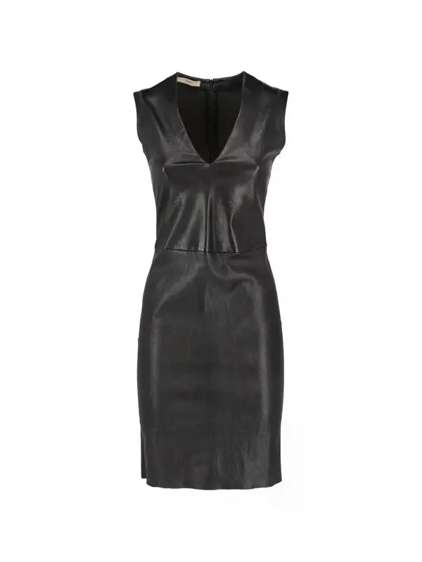 Prada V-neck Leather Dress