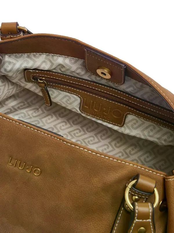 Liu Jo Large Shoulder Bag With Logo Charm - Brown