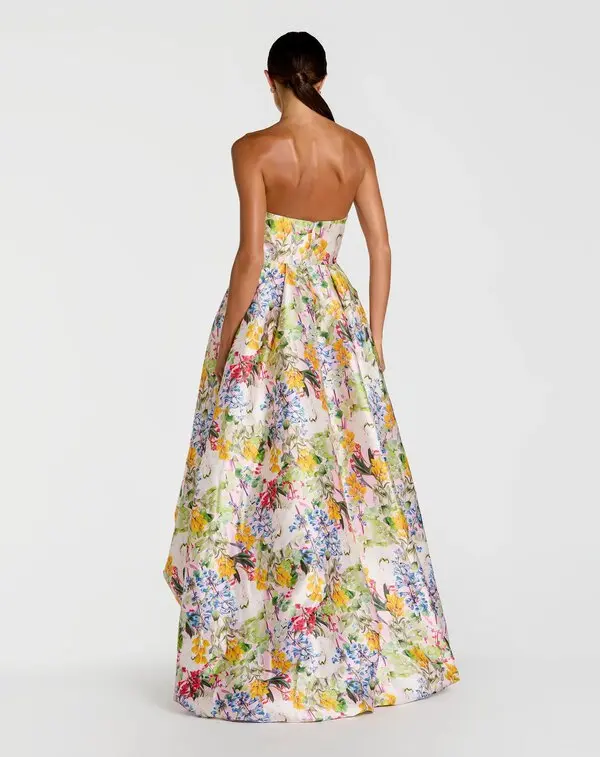 Mac Duggal Strapless Floral High-low Bubble Hem Gown