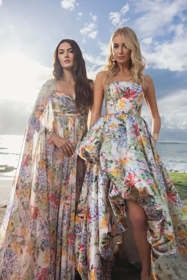 Mac Duggal Strapless Floral High-low Bubble Hem Gown
