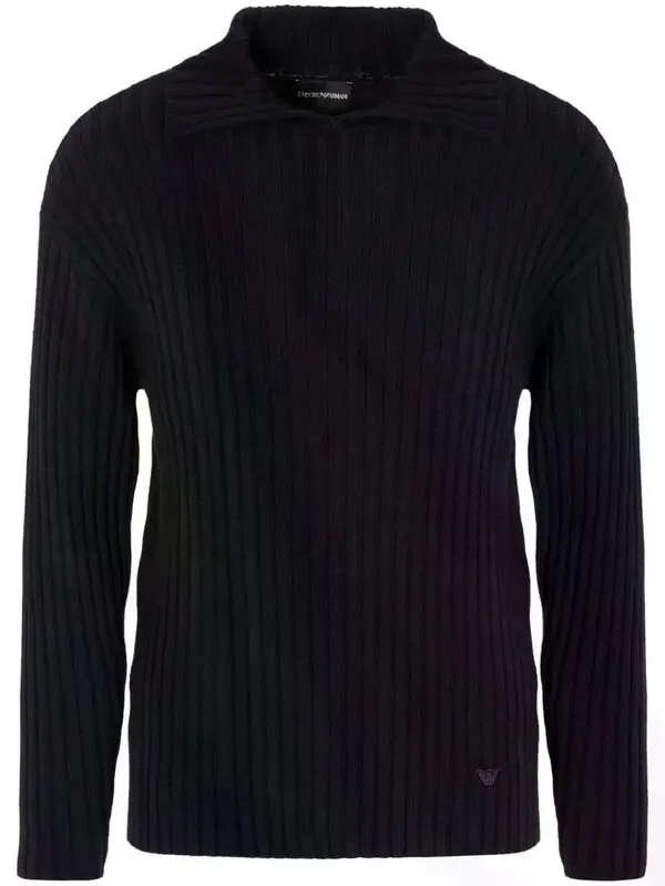 Emporio Armani Split-neck Ribbed-knit Jumper
