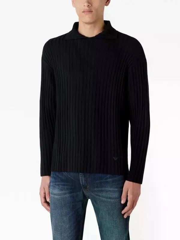 Emporio Armani Split-neck Ribbed-knit Jumper