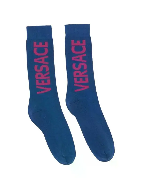 Versace Vertical Logo Crew Socks - Blue