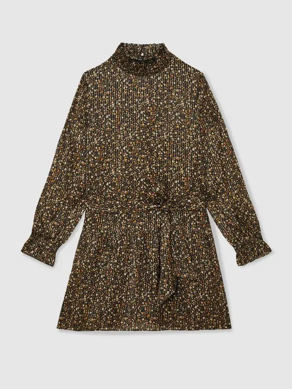 REISS Darci Floral Metallic Mini Dress