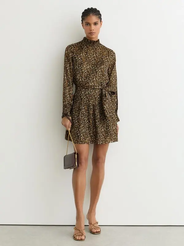 REISS Darci Floral Metallic Mini Dress