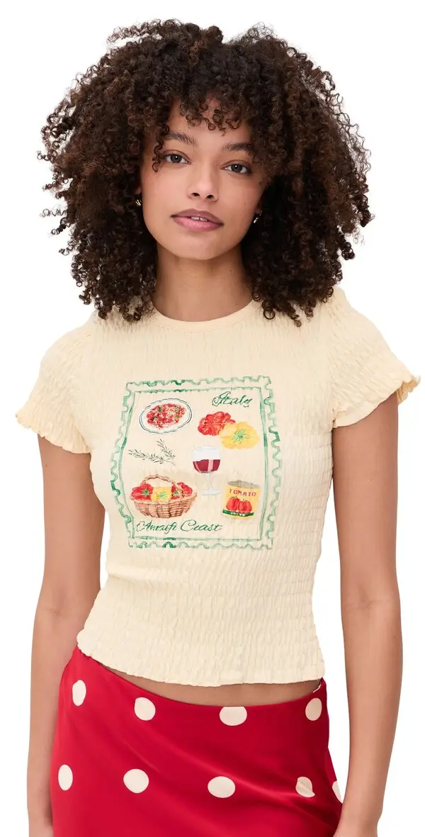 BAILEY ROSE Printed Shirred Tee - Custard