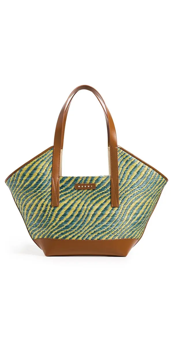 Marni Small Raffia Tote Bag - Garden Green