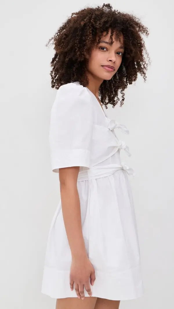 GANNI Stretch Cotton Mini Tie Strap Dress - Bright White