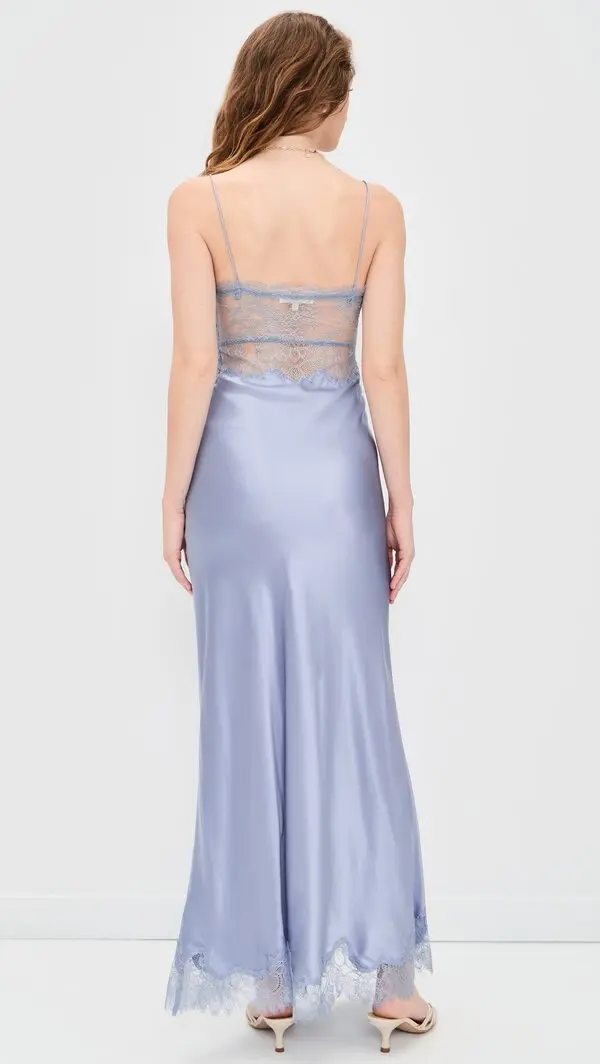 LoveShackFancy Lace-accented Maxi Dress - Washed Sky