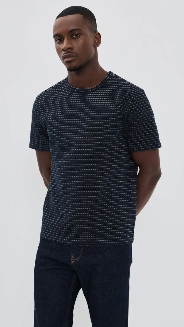 FRAME Jacquard Stripe Tee - Navy/cream Stripe