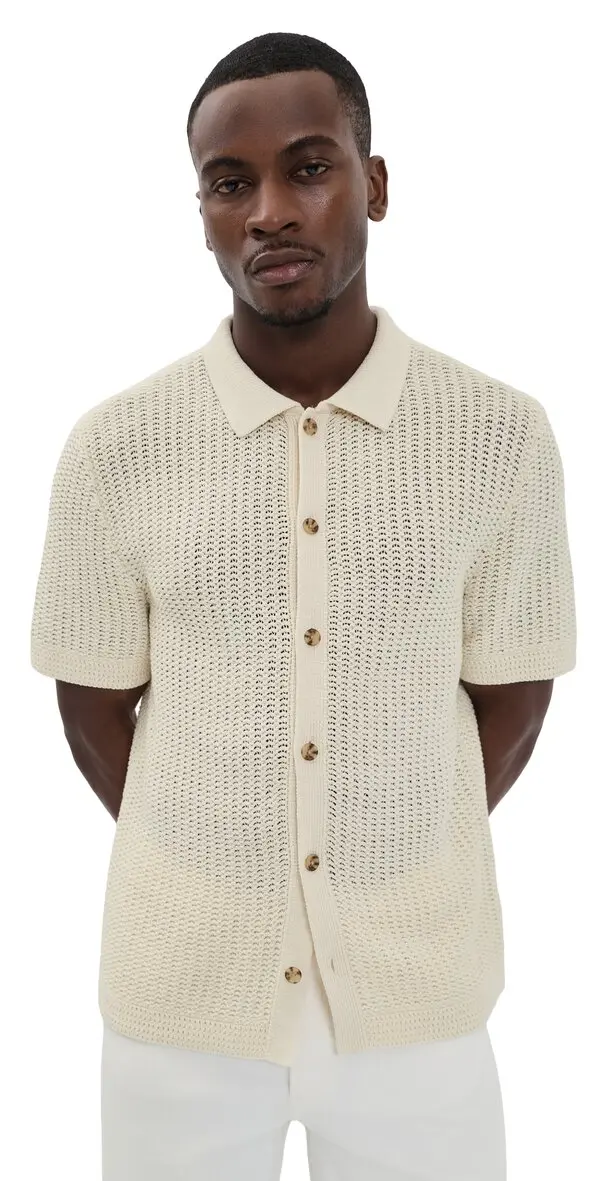 Vince Crochet Short Sleeve Button Down Shirt - Bone