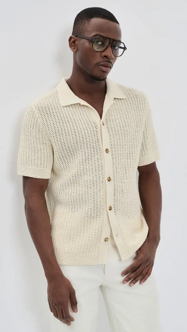 Vince Crochet Short Sleeve Button Down Shirt