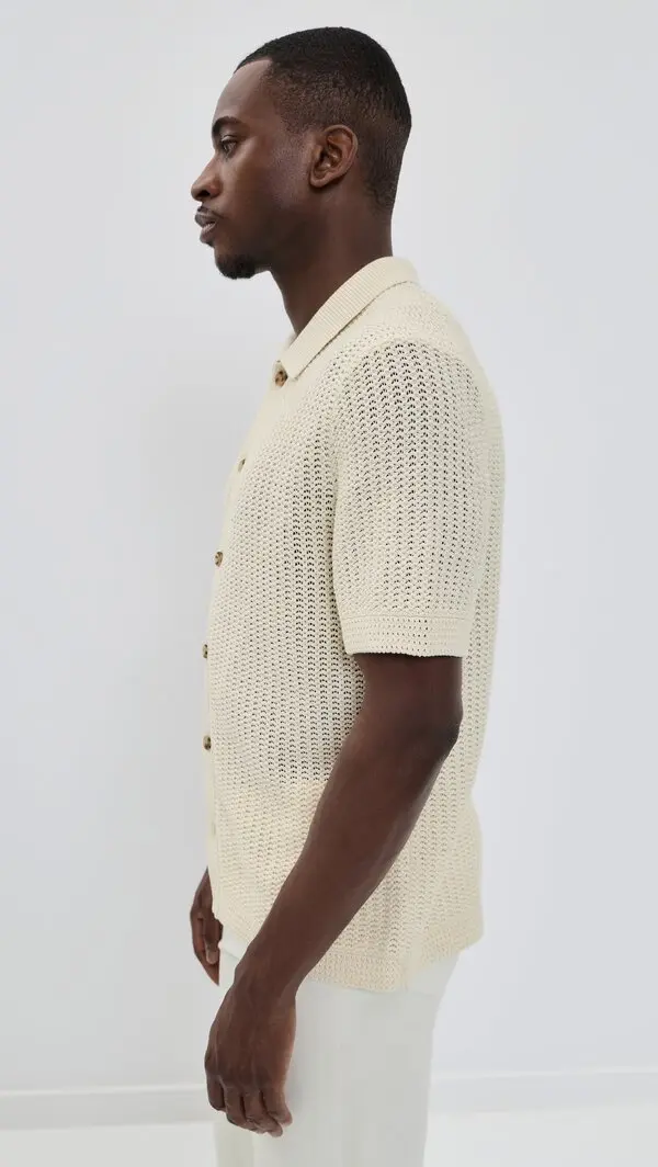 Vince Crochet Short Sleeve Button Down Shirt
