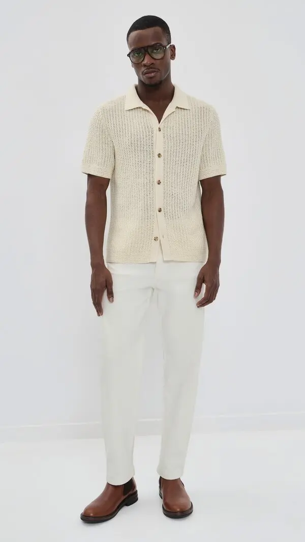Vince Crochet Short Sleeve Button Down Shirt